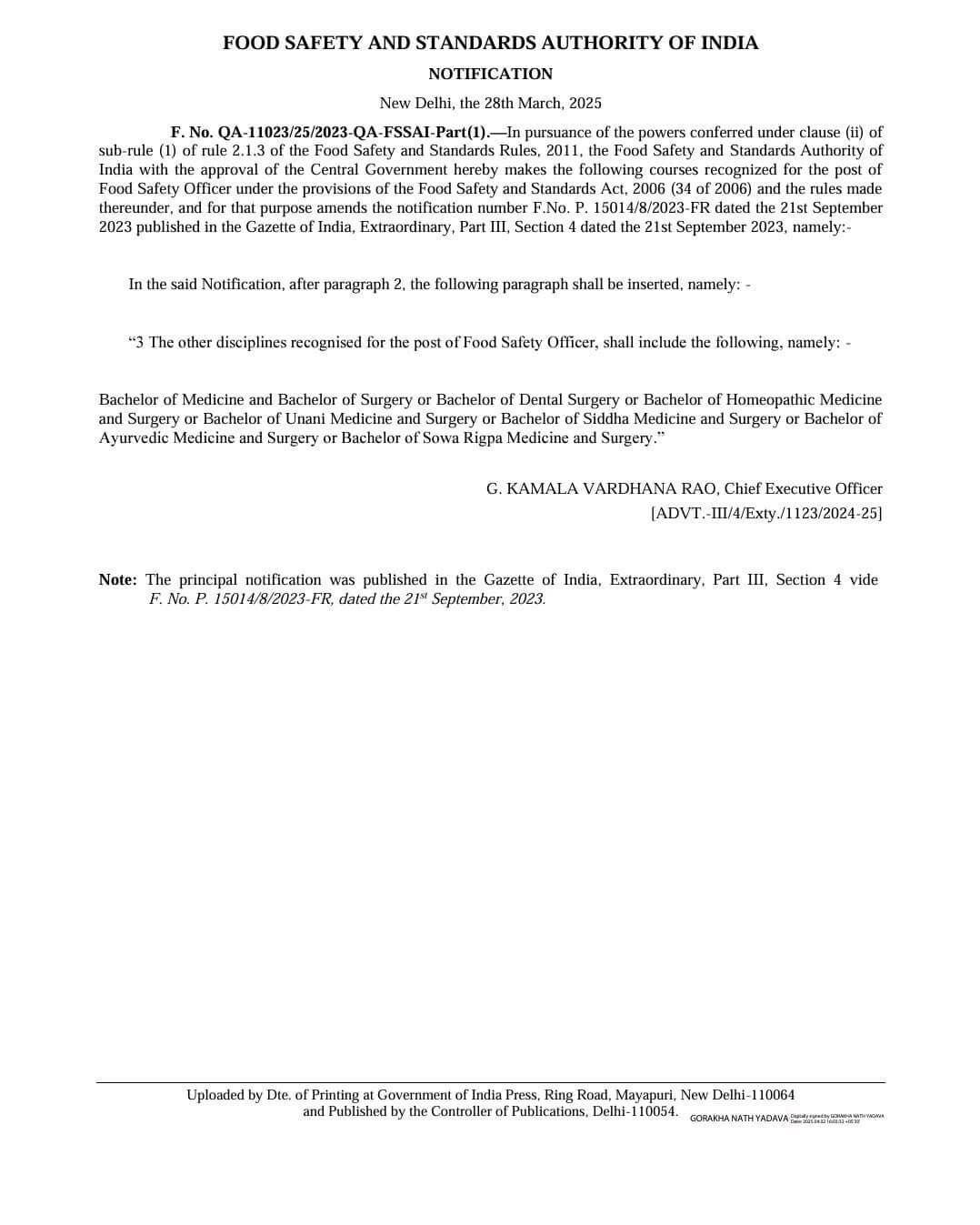 FSSAI Expands Eligibility Criteria for Food Safety Officer ...